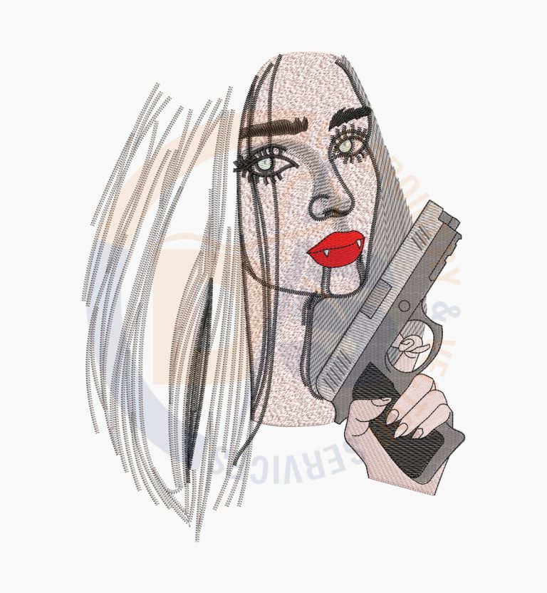 Gun girl embroidery – 2026 bold great stitch designs now!